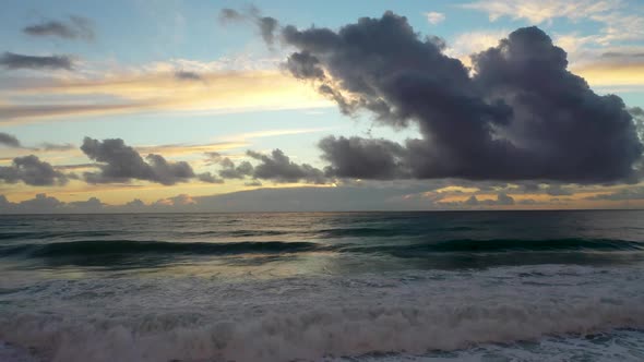 After Rain Storm at Sea Filmed on a Drone in the Sunset, Stock Footage