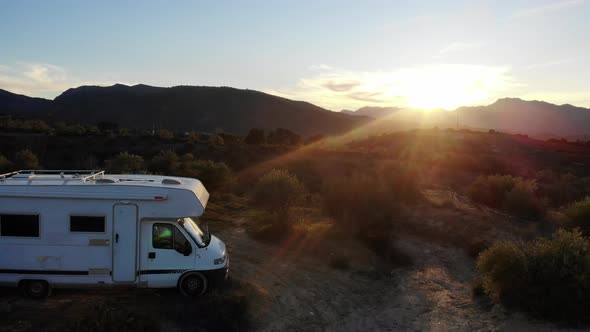 Caravan at Sunset. Aerial View., Stock Footage | VideoHive
