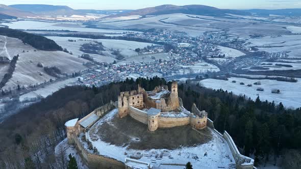 Aerial view of castle in Zborov village in Slovakia, Stock Footage