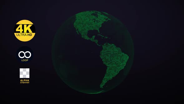 Green Earth Globe With Binary Code Texture Rotates on its Axis, Motion ...