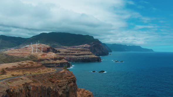 Wind Farm Turbine On The Cliff Edge Near Miradouro da Ponta do Rosto ...