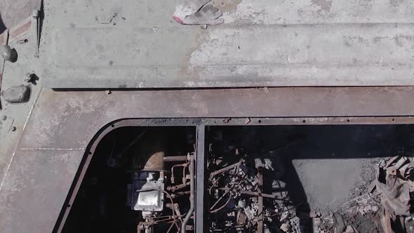 Vertical Video of Ukraine in the War Burnt Out Tank, Stock Footage