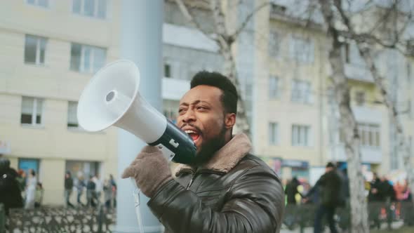 Activist Riot. Megaphone Shouting. Loudspeaker Activism Riot. Strike ...
