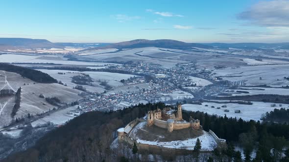 Aerial view of castle in Zborov village in Slovakia, Stock Footage