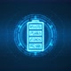 Blue battery logo with rotation HUD circle technology interface and ...