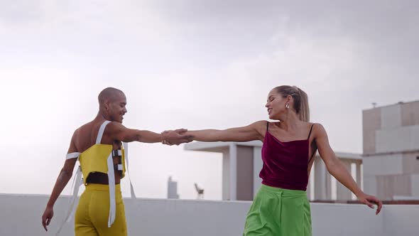 Dancers In Clubwear Dancing Together On Skyscraper, Stock Footage ...