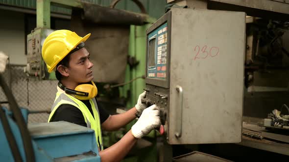 The chief mechanic works in a mechanical factory, Stock Footage | VideoHive