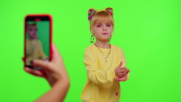 Happy Funky Blogger Child Kid Girl Recording Funny Dancing Video on ...