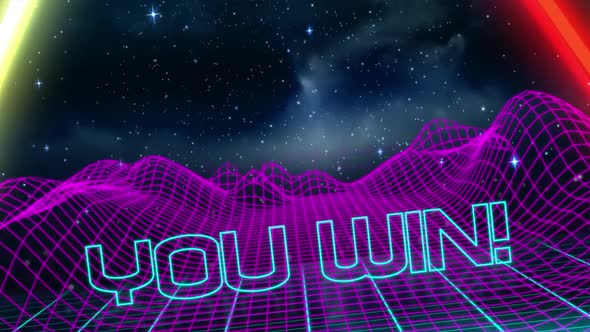 Animation vintage video game screen with neon words you win written ...