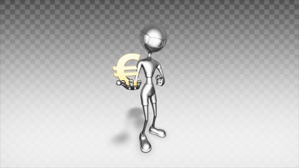 Silver 3D Man - Cartoon Show Euro Symbol, Motion Graphics | VideoHive