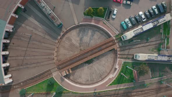 Aerial View of Roundhouse and Railway Turntable at the Locomotive Depot ...