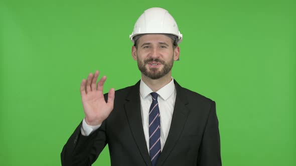 Ambitious Engineer Waving Hand Sign and Talking Against Chroma Key ...