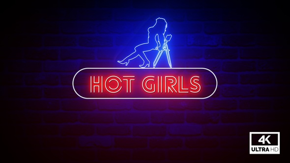Hot Girls Neon Sign Flickering Neon Light Animation, Motion Graphics