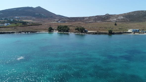 Piperi beach in Naoussa on Paros island in the Cyclades in Greece ...