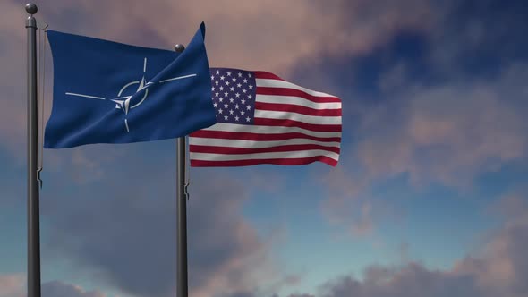 Nato Flag Waving Along With The National Flag Of The USA - 2K, Motion ...