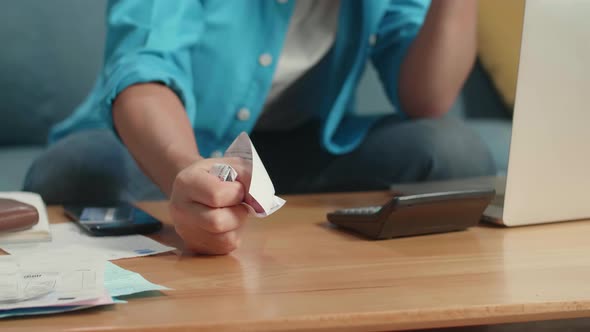 Close Up Of Man's Hand Crumpling Paper On Table, Stock Footage | VideoHive