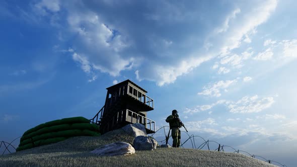 Soldier Watching the Military Watchtower, Motion Graphics | VideoHive
