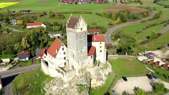 Drone flight along Katzenstein Castle, Stock Footage | VideoHive