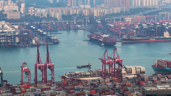 Hong Kong Port Terminal Sunset Time Lapse China. Zoom Out, Stock Footage