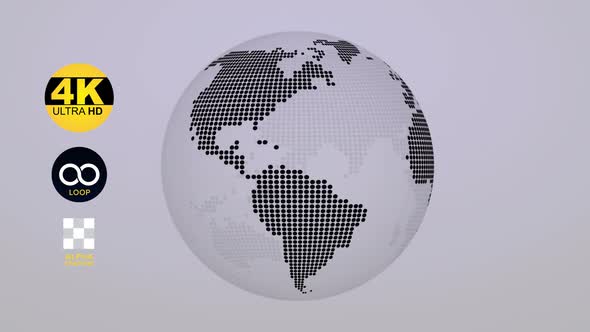 Black Dotted Earth With Alpha Channel Rotate Around its Axis, Motion ...