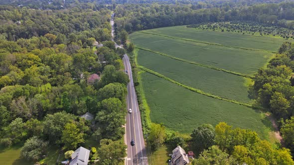 Aerial View of American Countryside Landscape Farmland Fields Green on ...