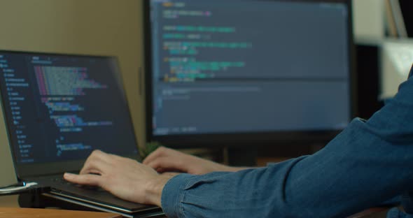 Closeup Coding on Screen, Man Hands Coding Html and Programming on ...