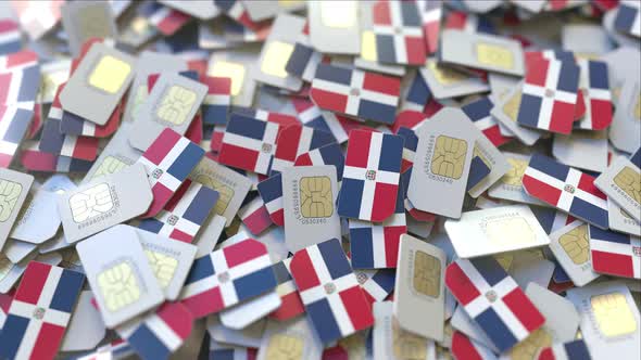 Pile of SIM Cards with Flag of the Dominican Republic, Motion Graphics