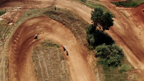 Extreme Sport Motorcycle race,Aerial Shot of Motocross Start, the ...