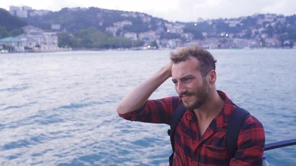 The man on the ferry is crying and regretting., Stock Footage | VideoHive