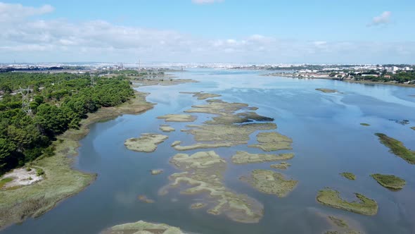 Panorama Of River With Green Swamps Near Seixal Countryside In Portugal ...