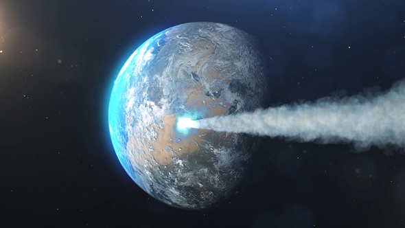Ice Comet Hitting Earth In Middle East With Shockwave, Motion Graphics