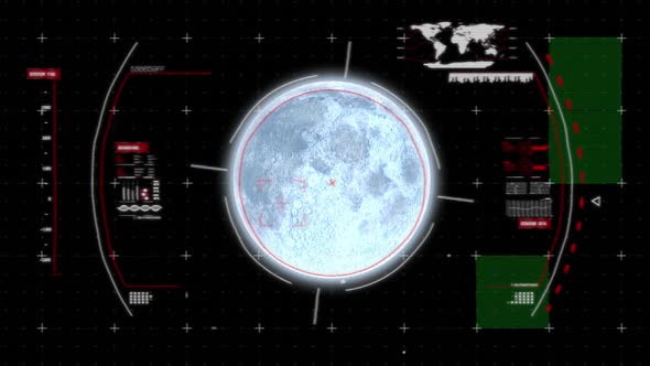 Animation of planet earth with scope scanning, world map and data ...