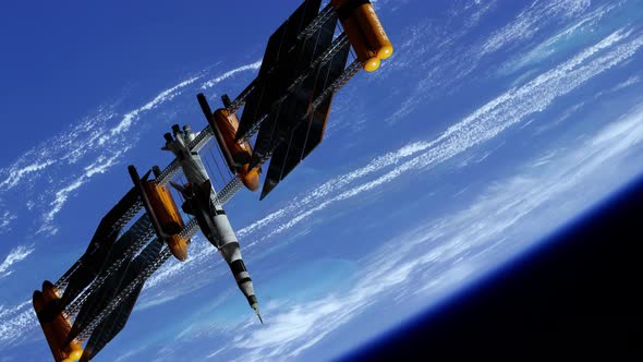 Spacecraft Docking on Spacestation at the Earth Orbit, Motion Graphics