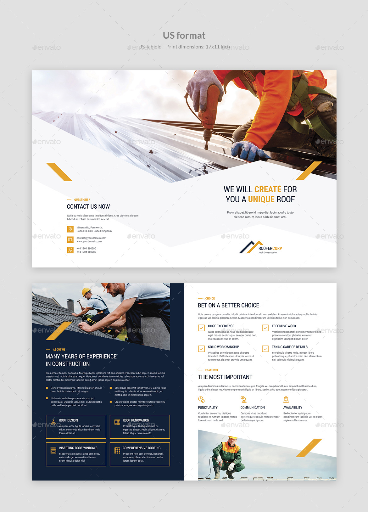 Brochure – Roofer Bi-Fold, Print Templates | GraphicRiver