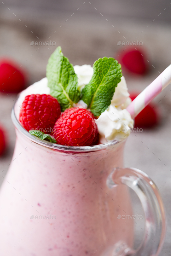 Raspberry milk shake with mint decor. Stock Photo by GitaKulinica ...