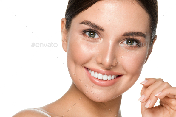 Healthy teeth smile woman beauty skin cosmetic spa portrait Stock Photo ...