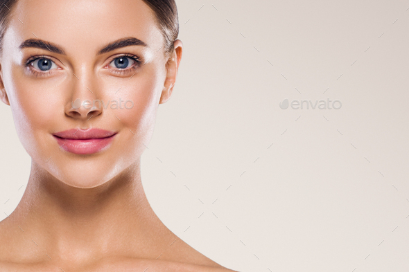 Woman beauty face healthy clean fresh skin natural make up beauty eyes ...