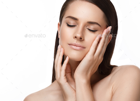 Beautiful woman face long smooth hair beauty portrait Stock Photo by ...