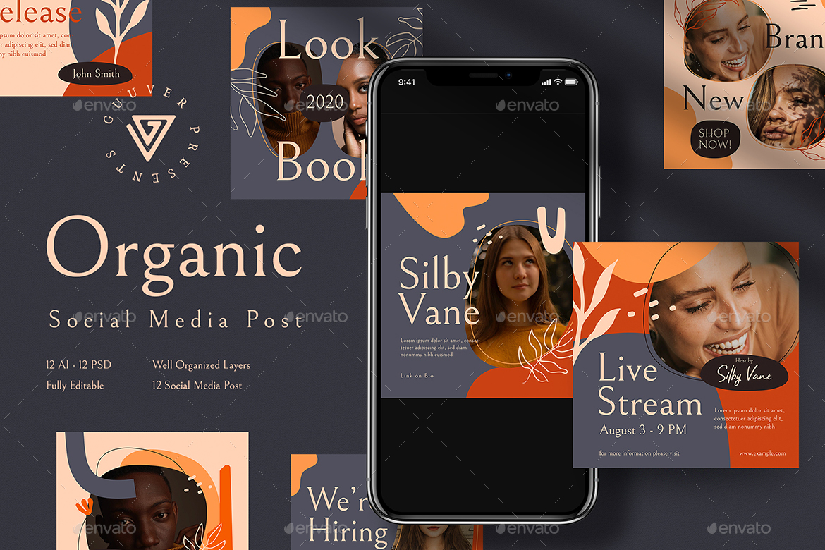 12 Organic Social Media Posts, Web Elements | GraphicRiver