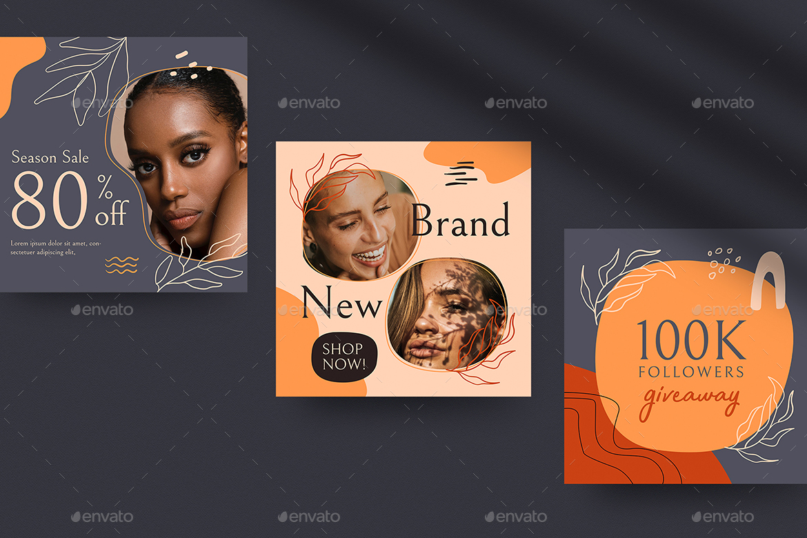 12 Organic Social Media Posts, Web Elements | GraphicRiver