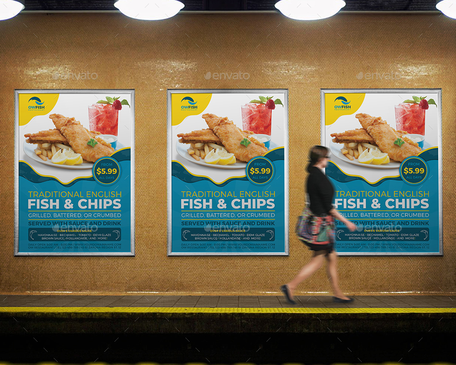 Fish and Chips Restaurant Poster Template, Print Templates | GraphicRiver