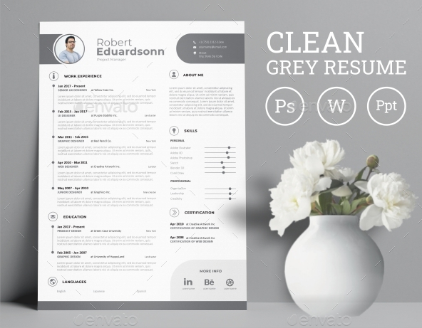 Clean Grey Resume / CV, Print Templates | GraphicRiver