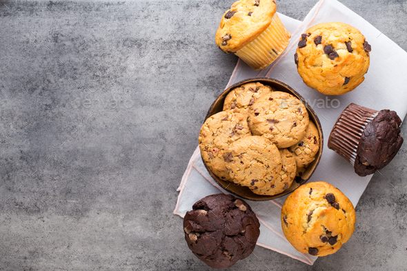 Homemade chocolate muffins on the vintage background. Stock Photo by ...