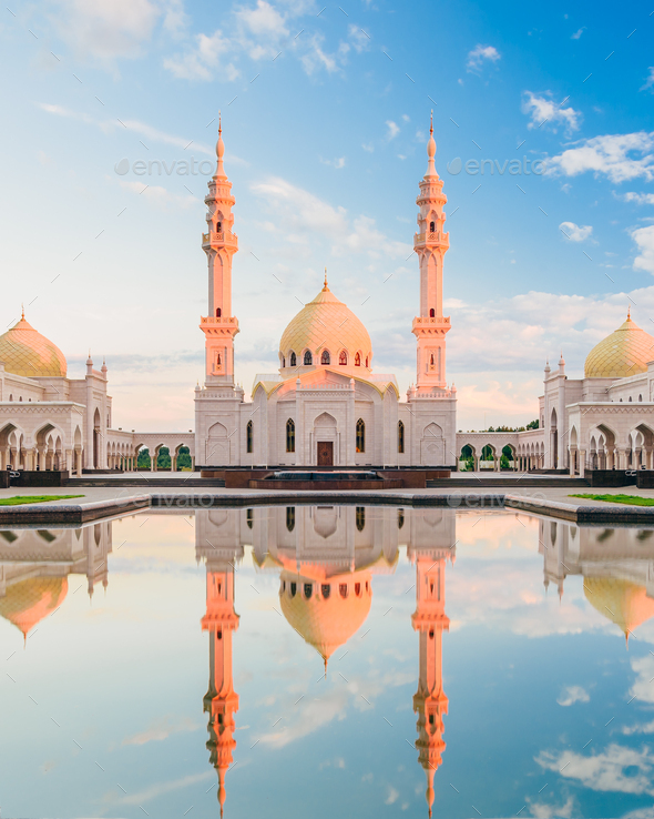 White Mosque with Reflection on Water Stock Photo by Seva_blsv | PhotoDune