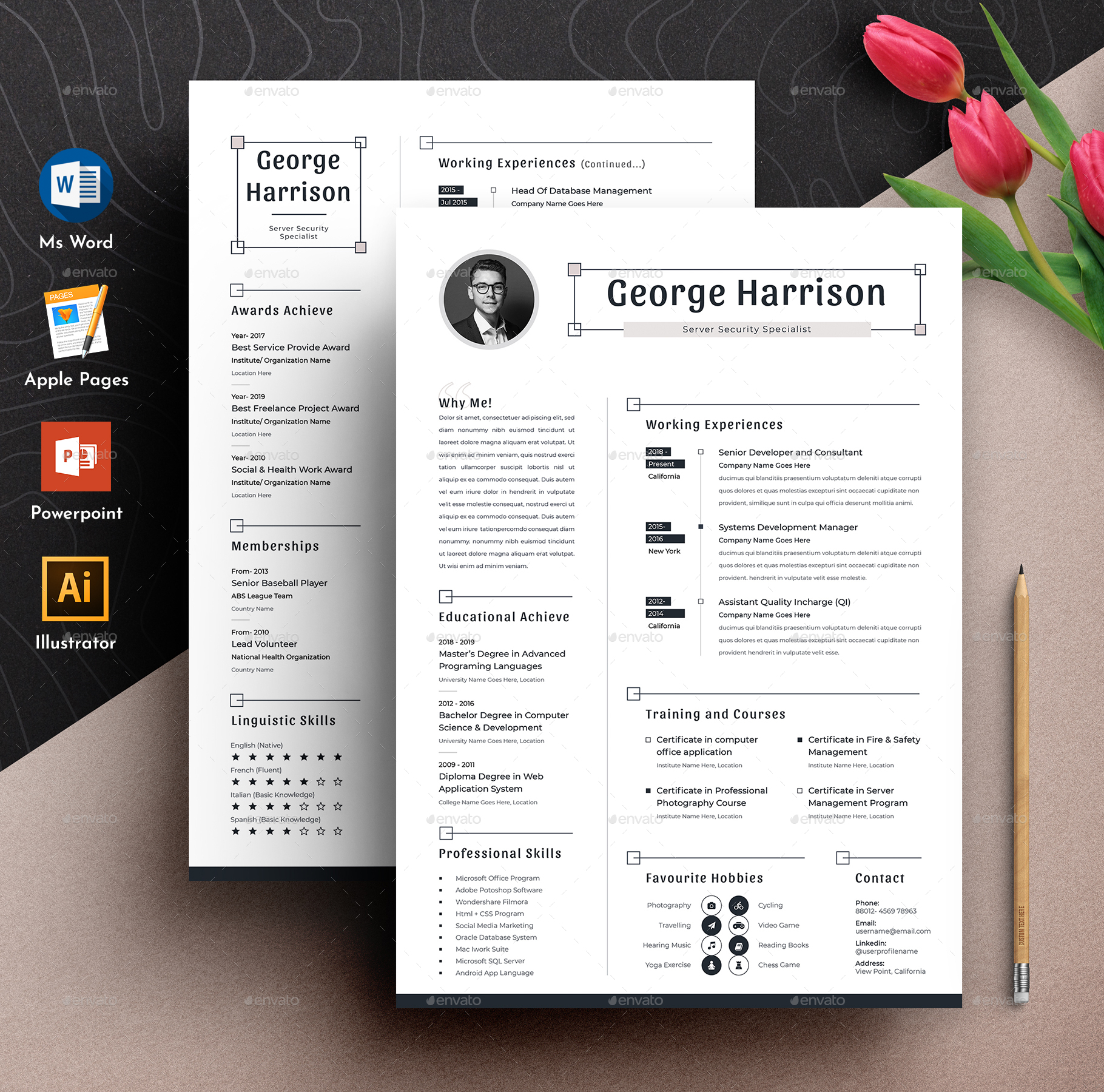 Professional Clean Resume Cv Template Word Apple Pages, Print Templates