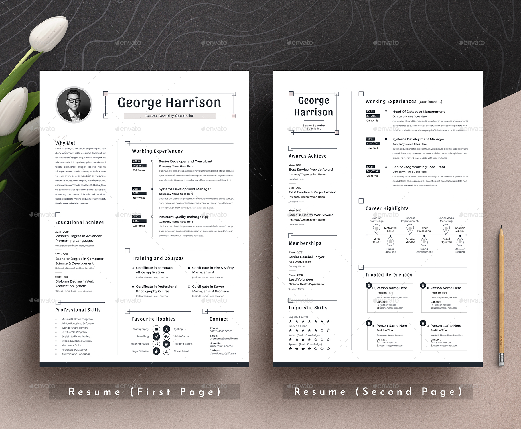 Professional Clean Resume Cv Template Word Apple Pages, Print Templates