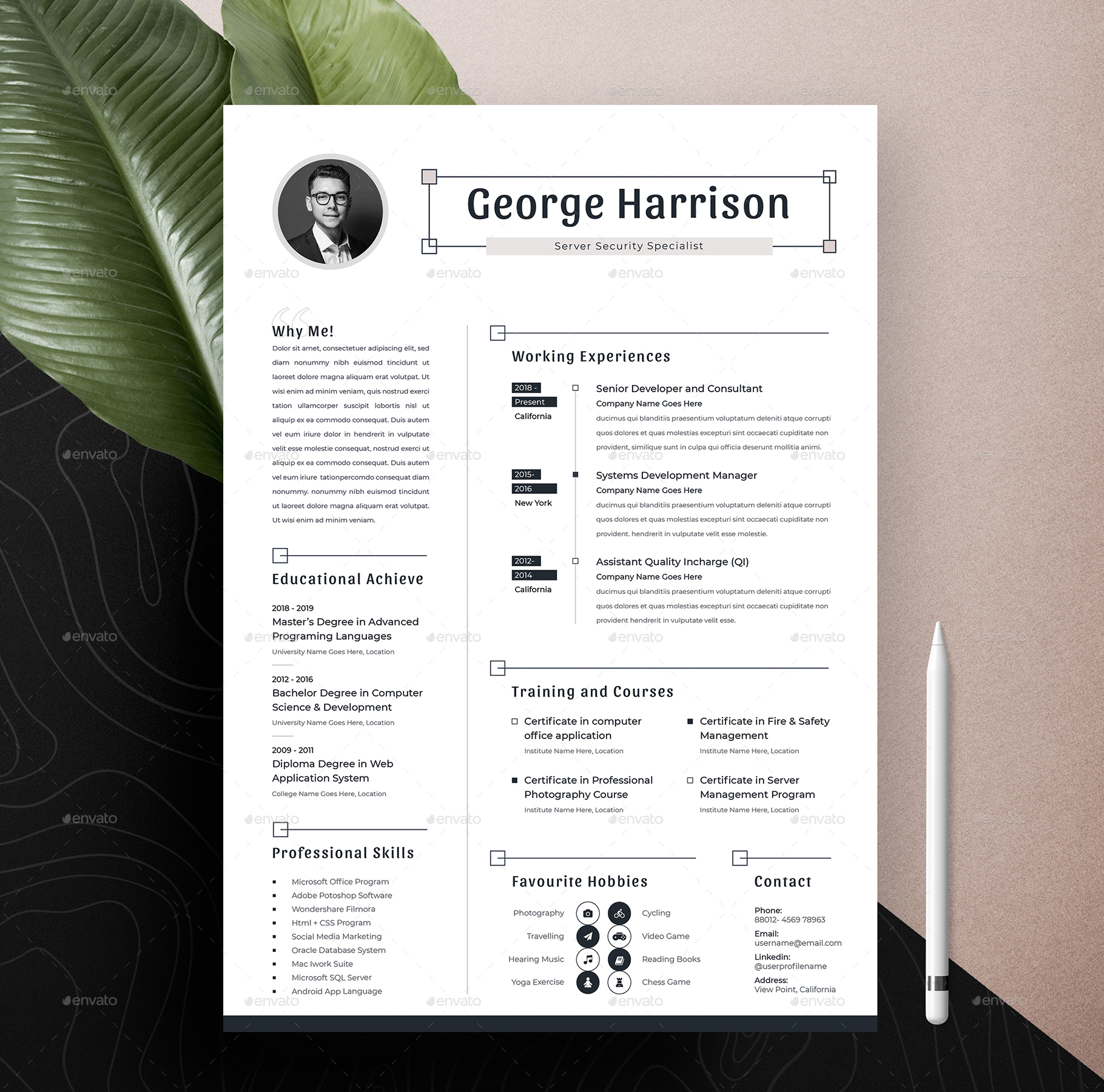 Professional Clean Resume Cv Template Word Apple Pages, Print Templates