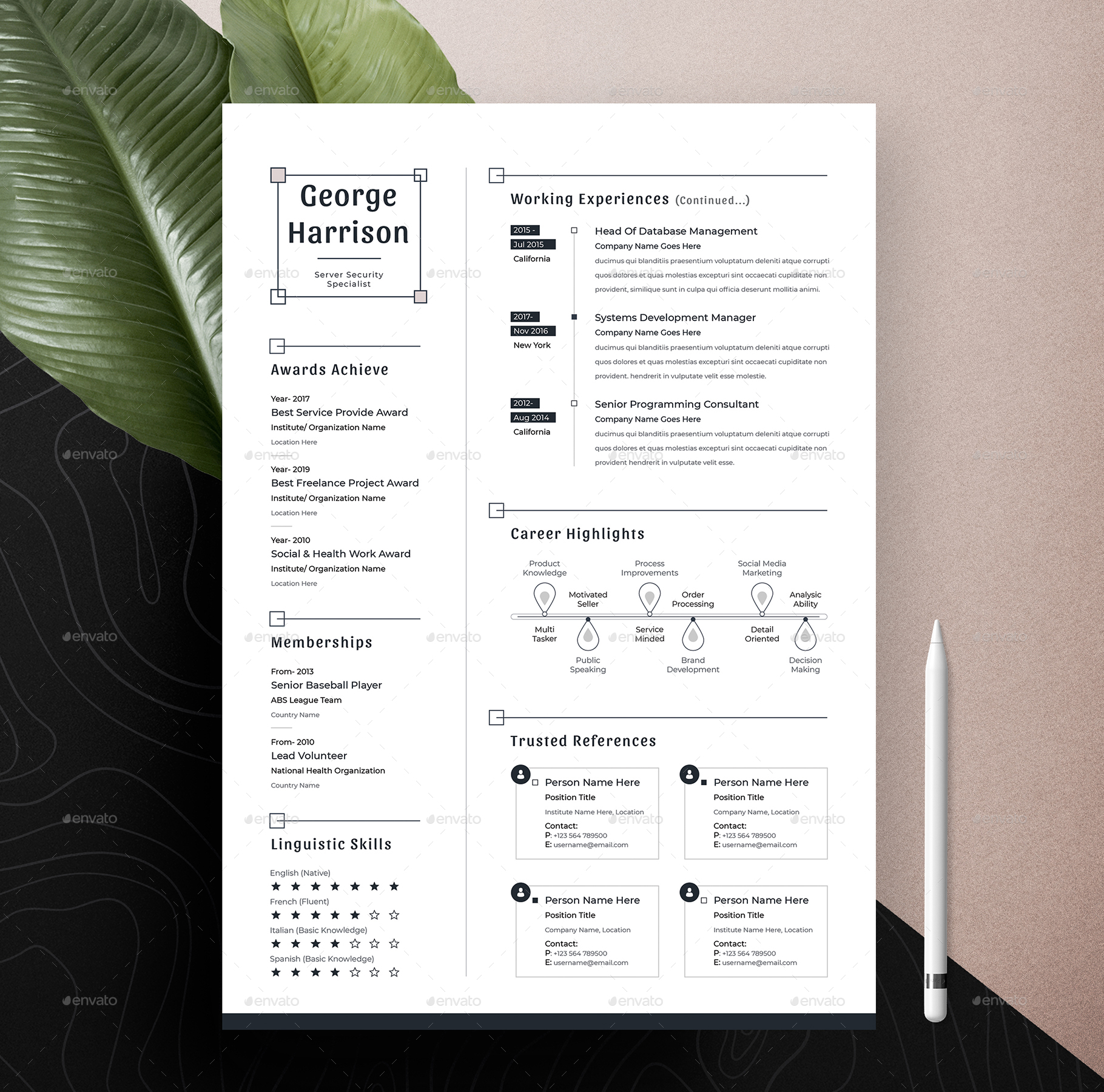 Professional Clean Resume Cv Template Word Apple Pages, Print Templates