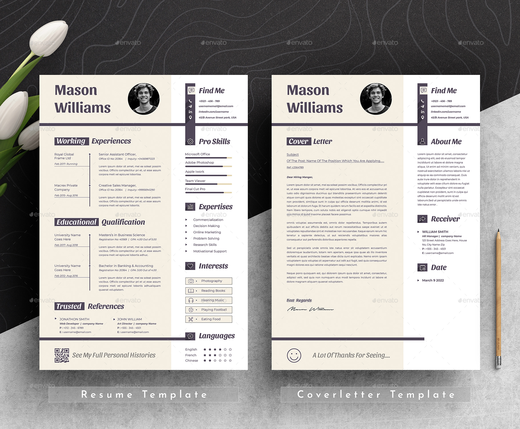 Professional Clean Resume Cv Template Word Apple Pages, Print Templates