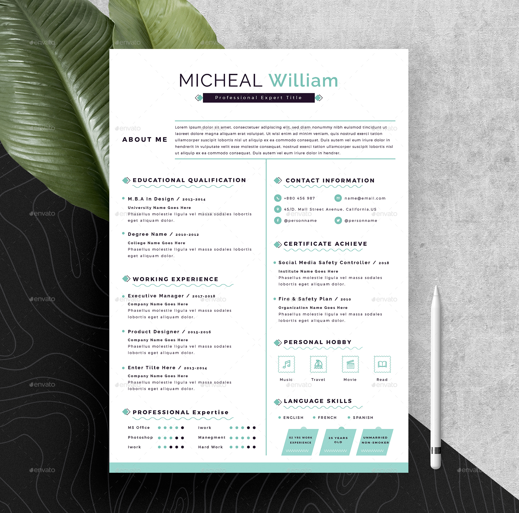 Clean Resume Cv Template Word Apple Pages, Print Templates | GraphicRiver